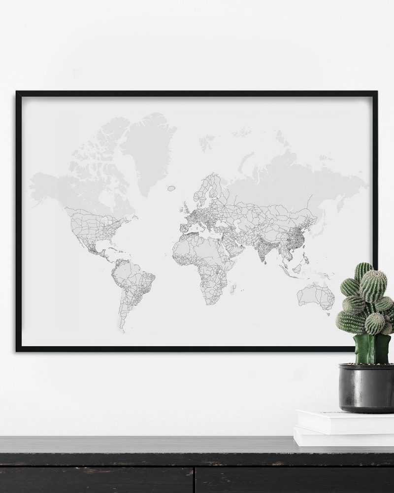 Grey World Map Print (A3 Size) • Chelsea Chelsea