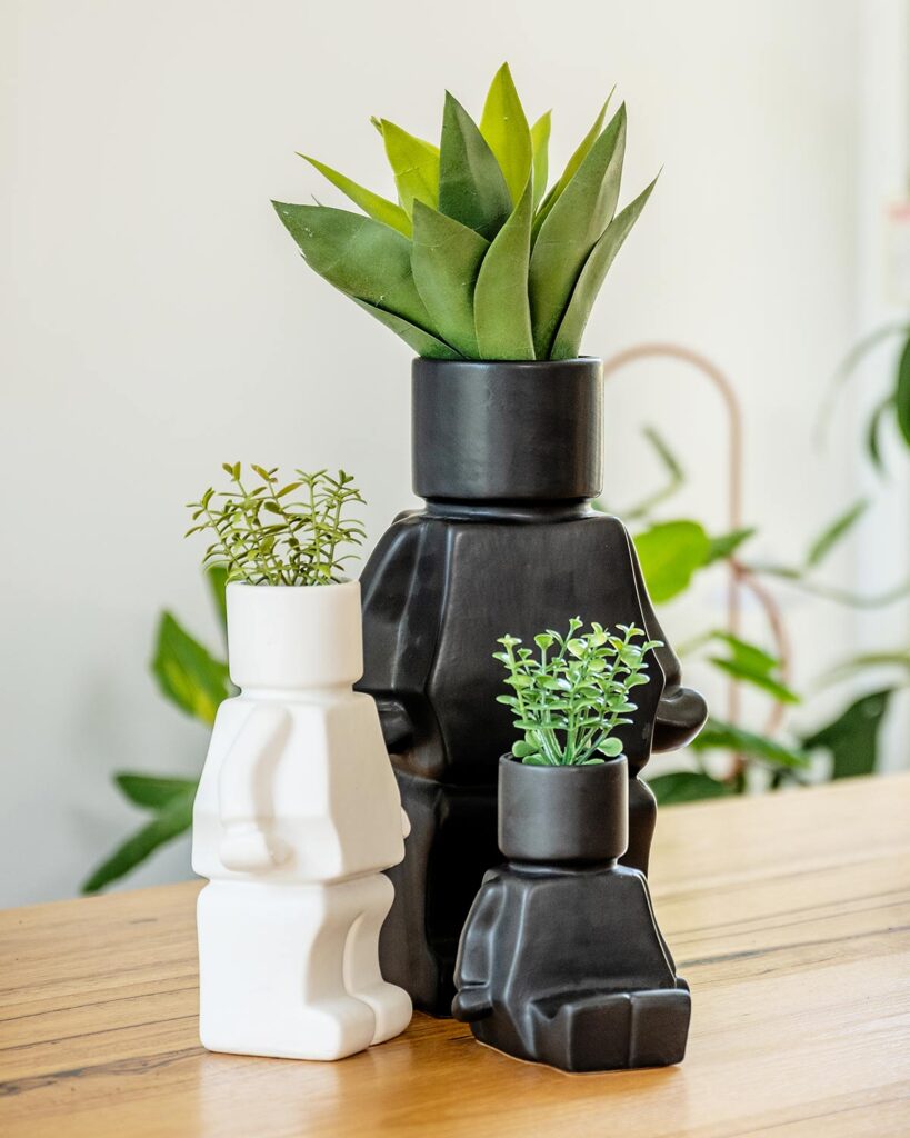 Block Man Sitting Planter – Black - Chelsea Chelsea