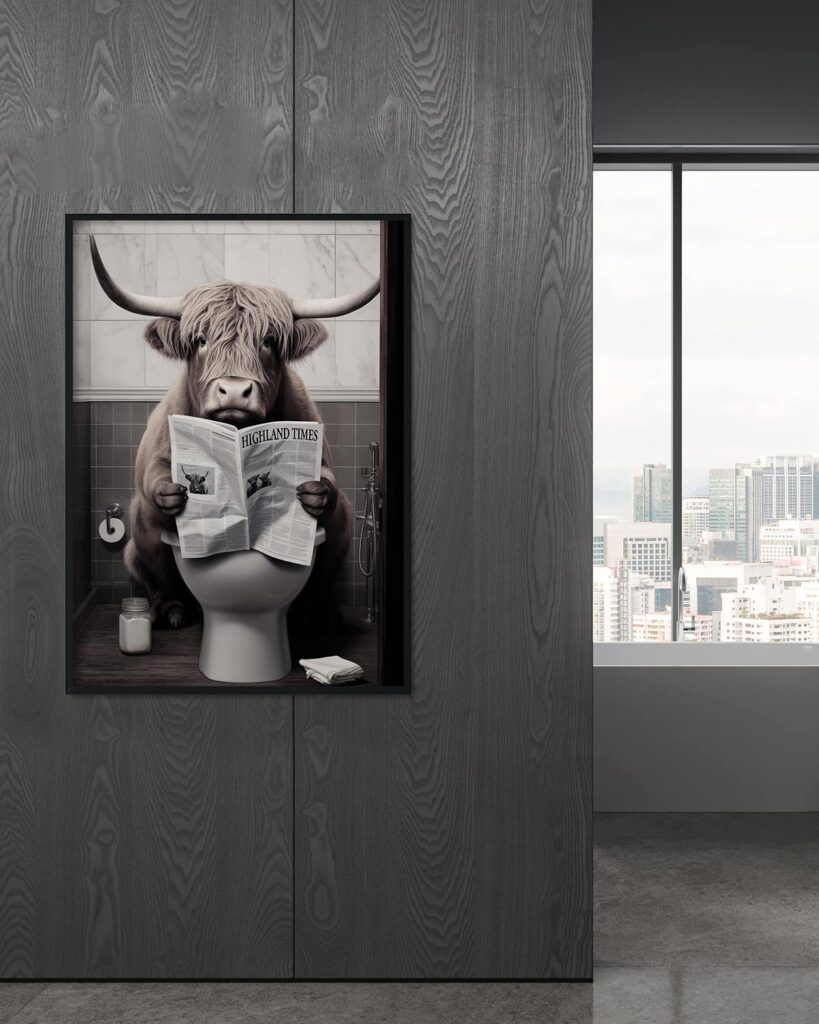 Bovine Bathroom Break Print • Funny Highland Cow Gift • Chelsea Chelsea